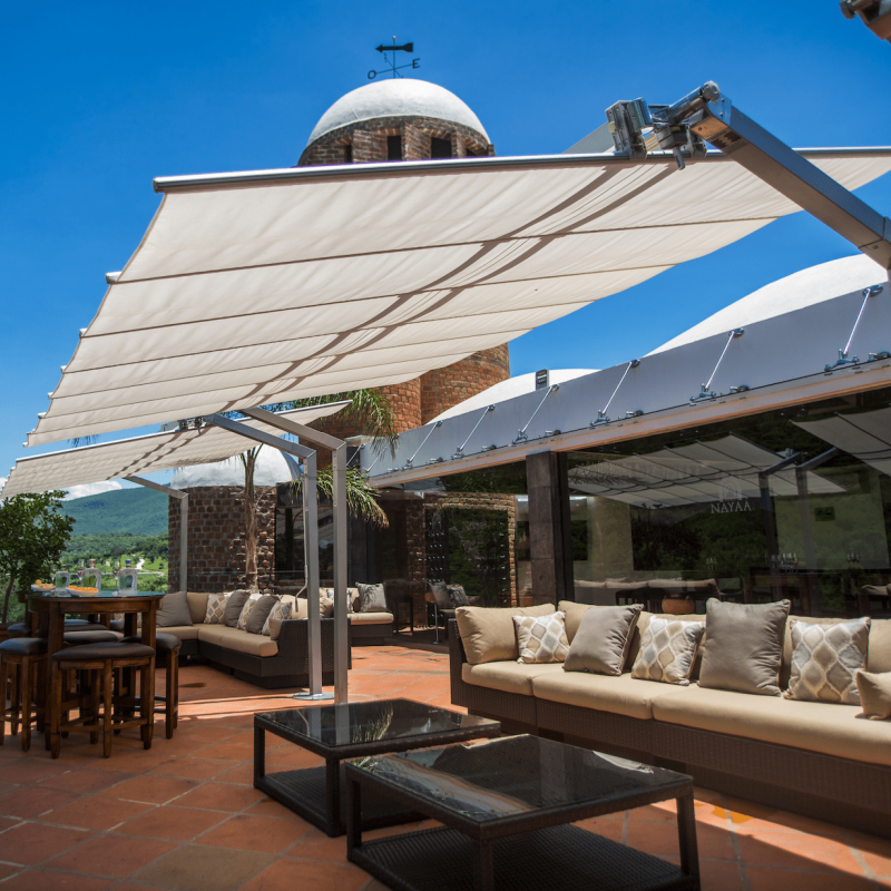 Flexy Freestanding Dual Post Shade System by Fim