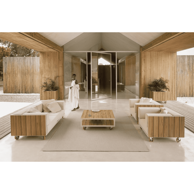 Soft Fabric Divan with Wheels Exotic Teak Wood Structure VINEYARD Vondom.