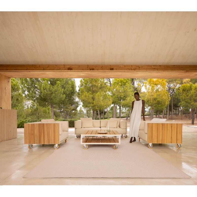 Soft Fabric Divan with Wheels Exotic Teak Wood Structure VINEYARD Vondom.