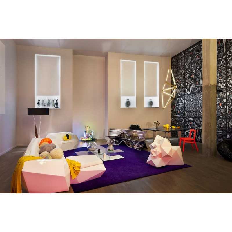 FAZ Outdoor Armless Lacquered Sofa with Cutting and Glossy Surface